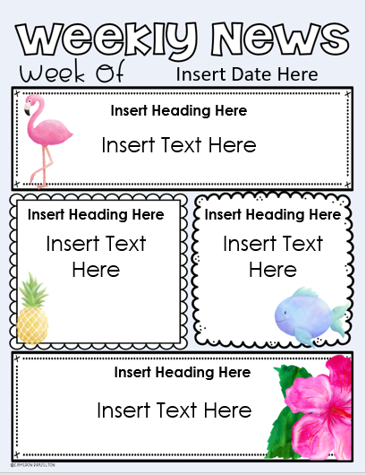 Weekly Newsletter Template Back to School Watercolor Tropical Theme ...
