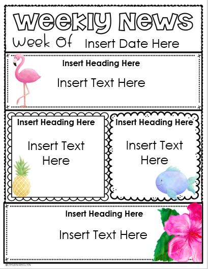 Weekly Newsletter Template Back to School Watercolor Tropical Theme ...