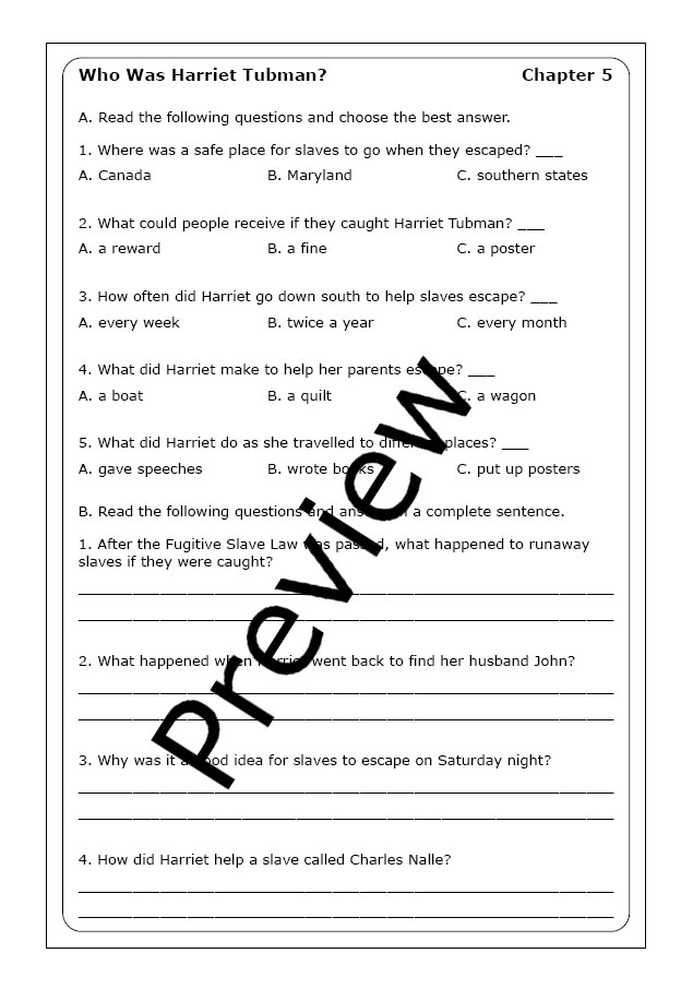Yona Zeldis McDonough "Who Was Harriet Tubman?" worksheets | Made By ...