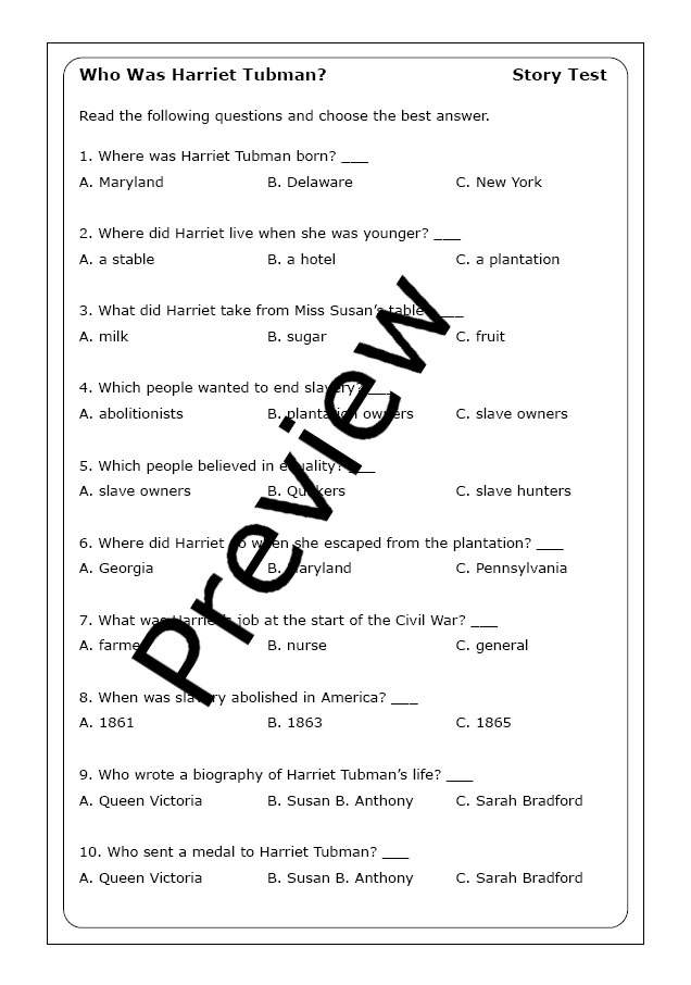Yona Zeldis McDonough "Who Was Harriet Tubman?" worksheets | Made By ...
