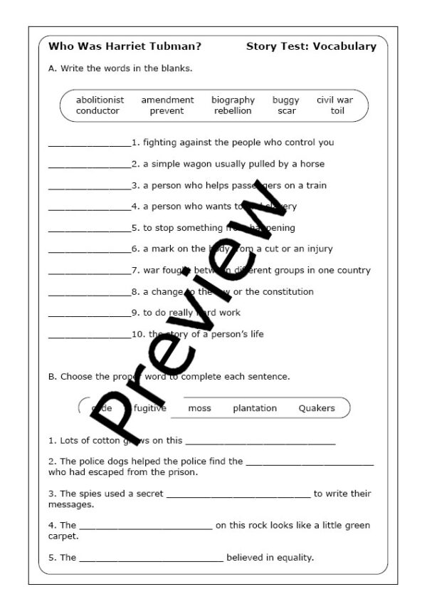 Yona Zeldis McDonough "Who Was Harriet Tubman?" worksheets | Made By ...