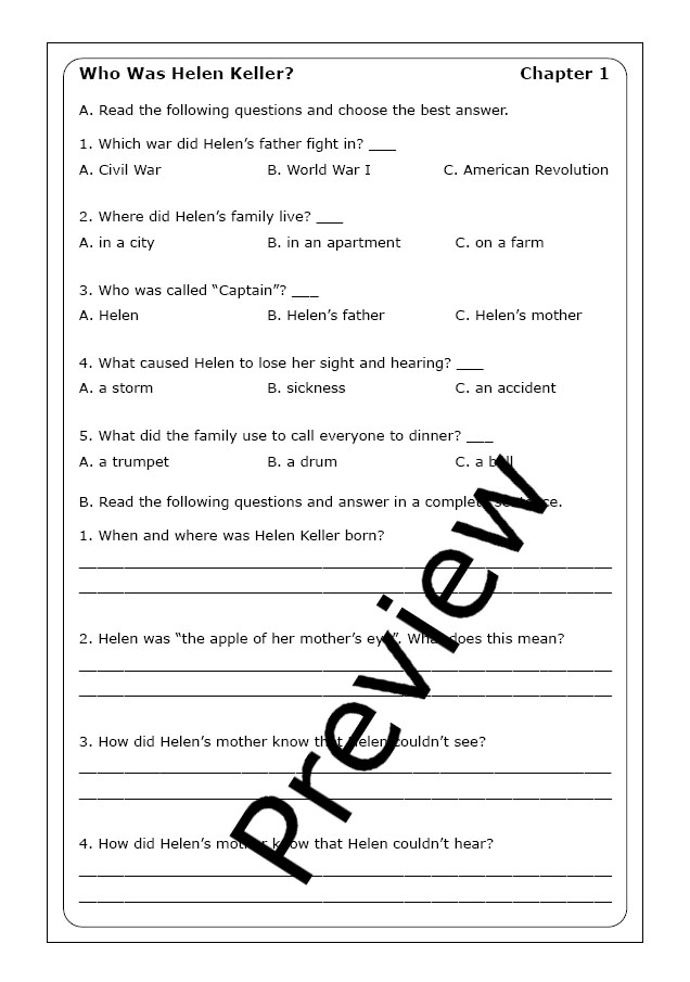 Gare Thompson "Who Was Helen Keller?" worksheets | Made By Teachers