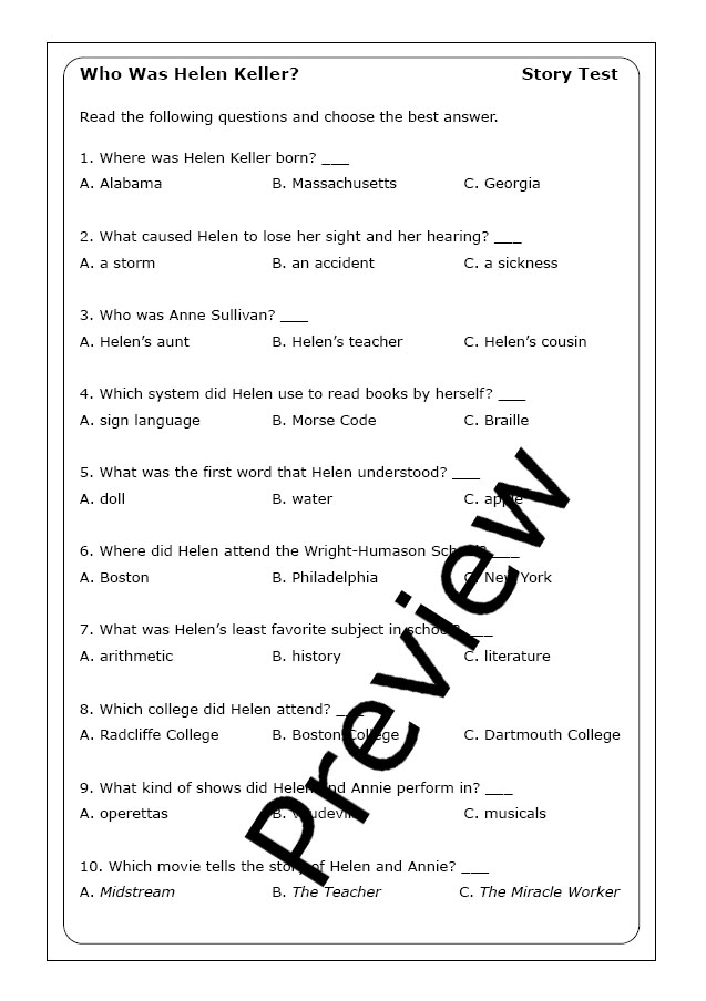 Gare Thompson "Who Was Helen Keller?" worksheets | Made By Teachers