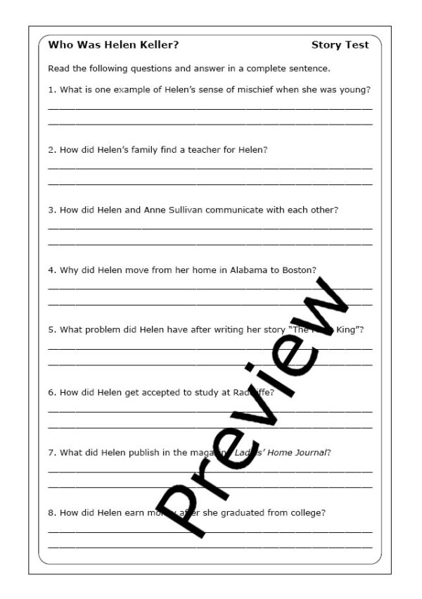 Gare Thompson "Who Was Helen Keller?" worksheets | Made By Teachers
