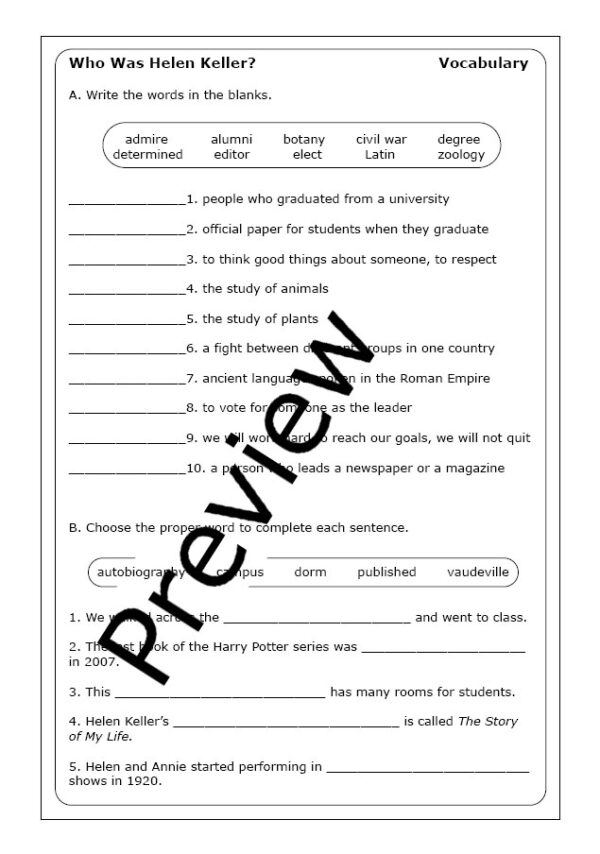 Gare Thompson "Who Was Helen Keller?" worksheets | Made By Teachers