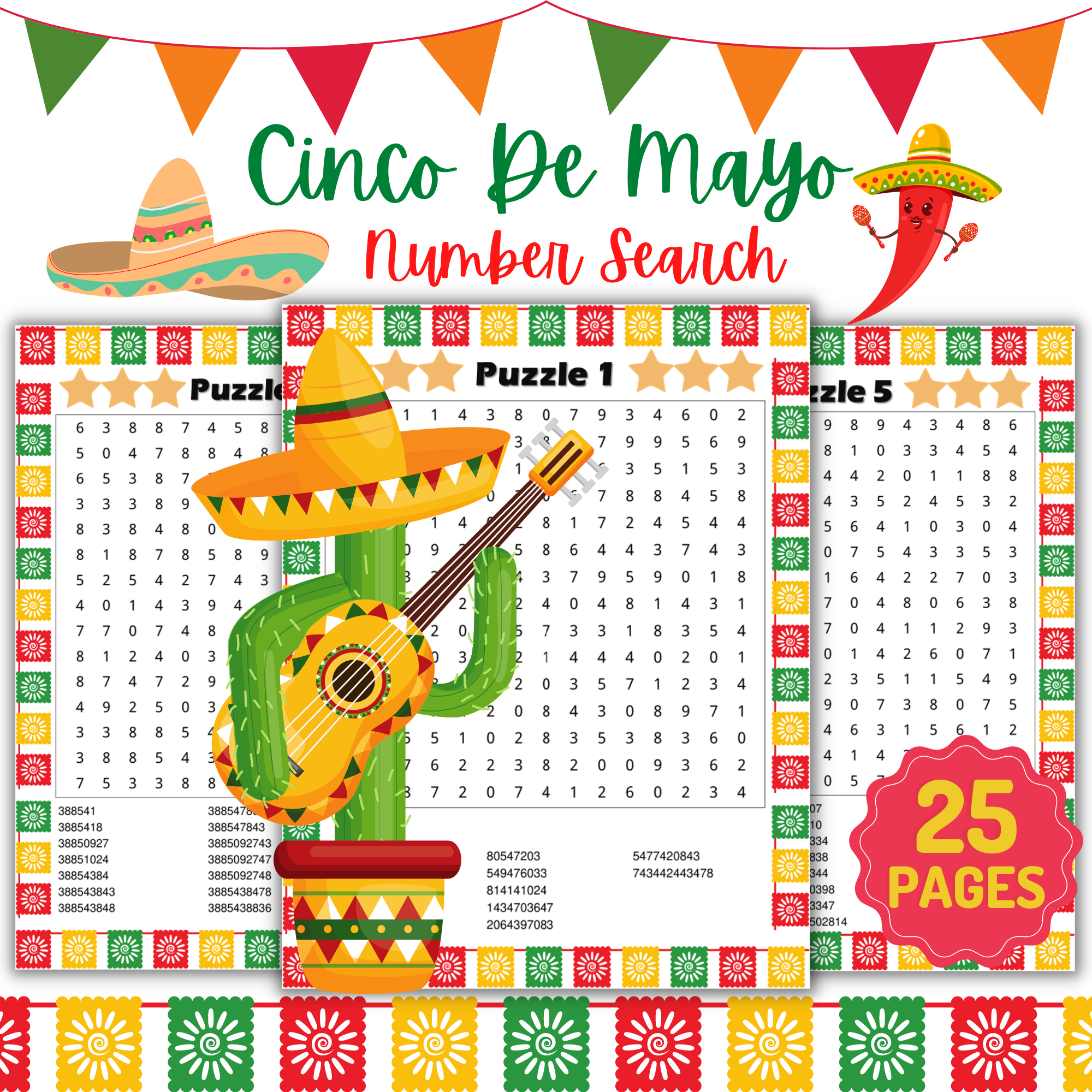 Printable Cinco de Mayo Number Search Puzzles With Solutions - Fun ...