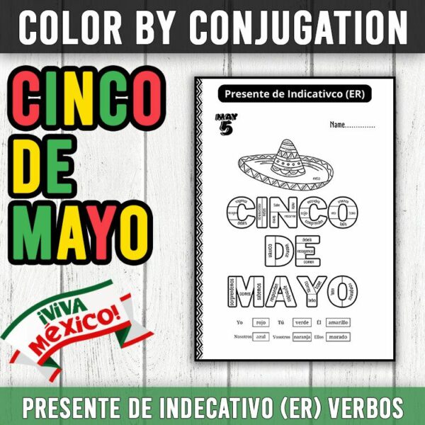 Cinco de Mayo Color By Conjugation Present ER Verbs | Made By Teachers