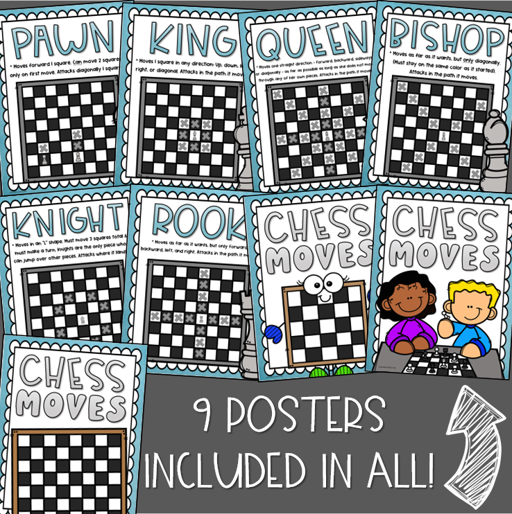 Chess Club Moves Reference Poster Set Bulletin Board Decorations ...