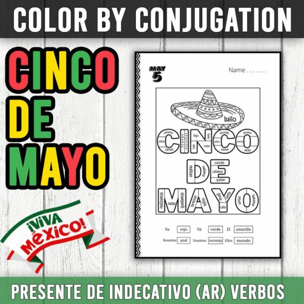 Cinco de Mayo Color By Conjugation Present ER Verbs | Made By Teachers