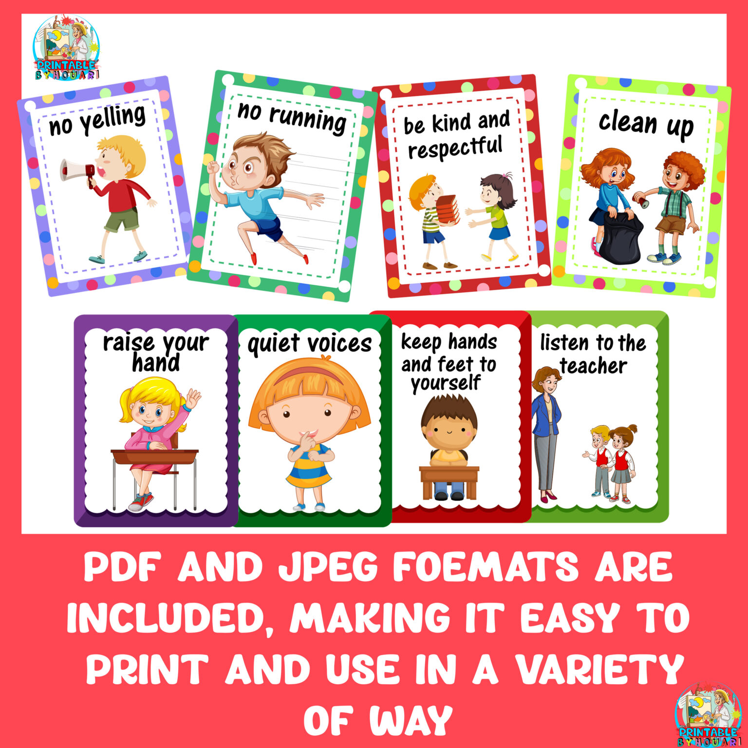 23 Classroom and school Rules Flashcards and Display Labels for kids ...