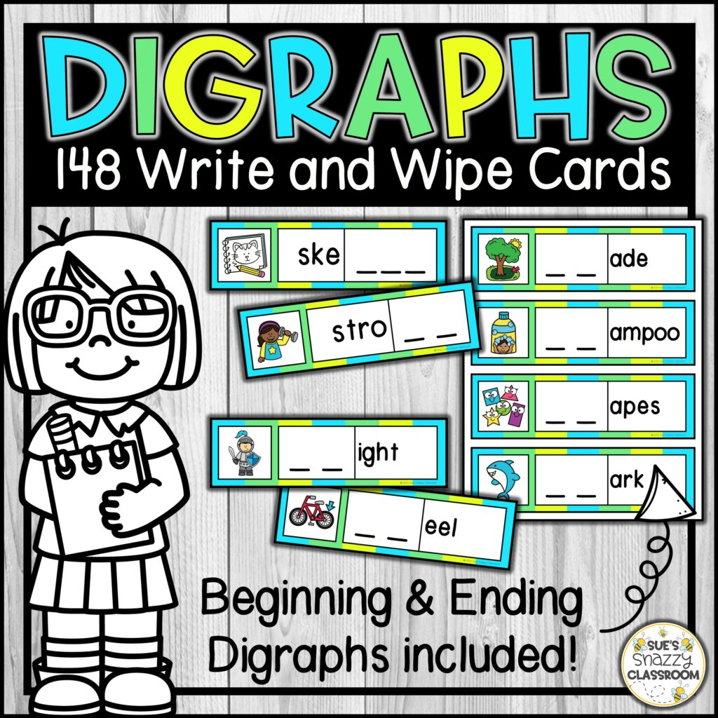 Beginning and Ending Digraph Activity Cards | Write and Wipe Phonics ...