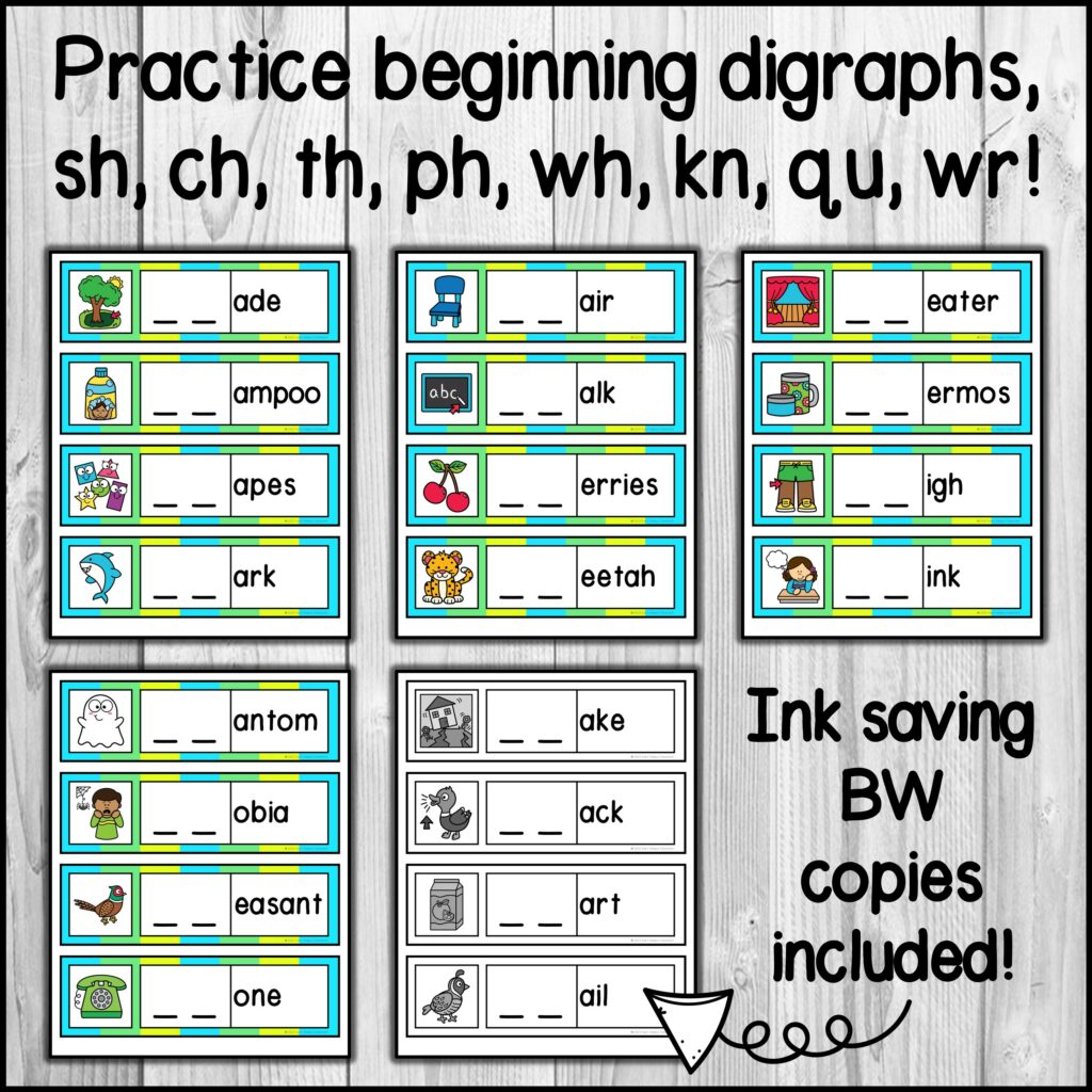 Beginning and Ending Digraph Activity Cards | Write and Wipe Phonics ...