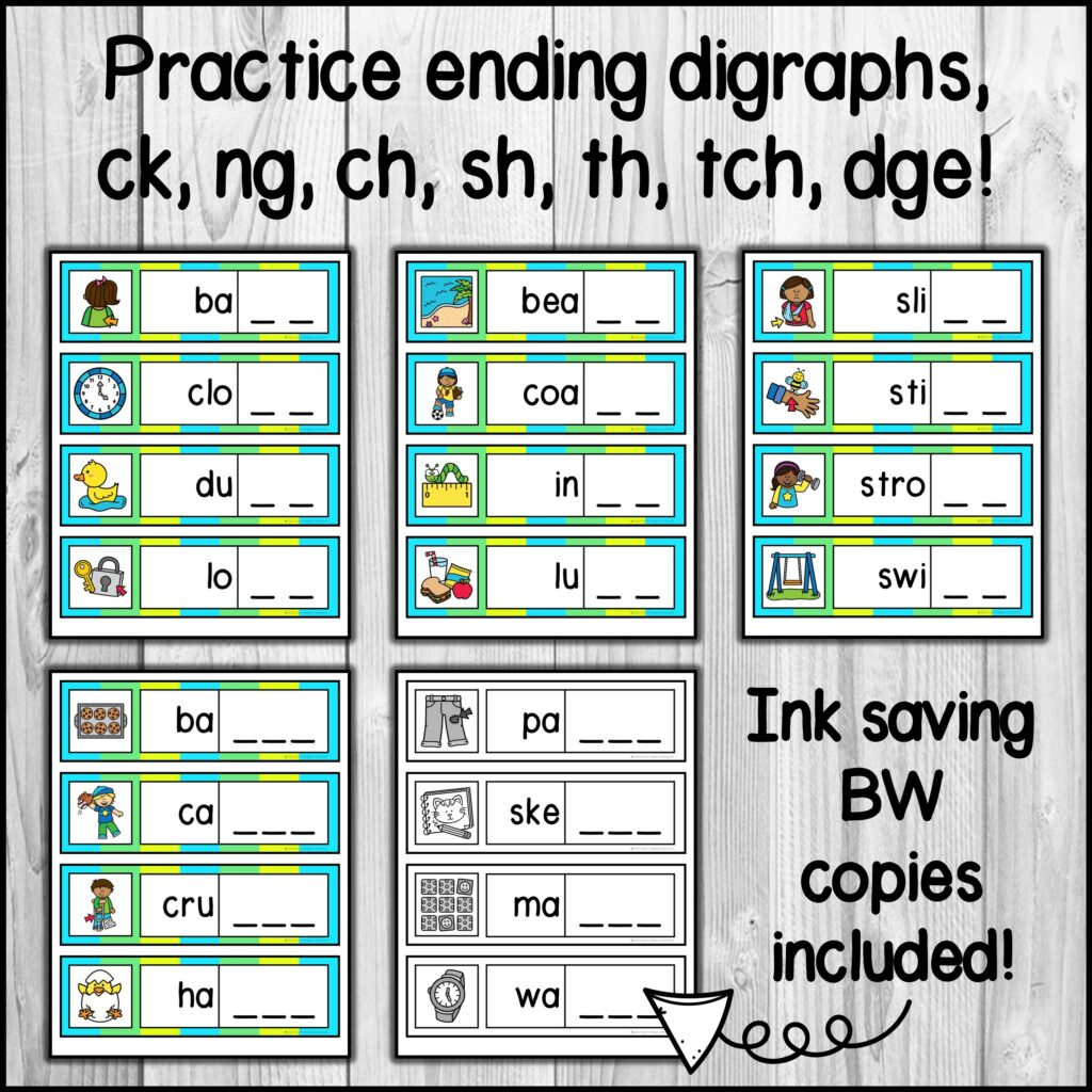 Beginning and Ending Digraph Activity Cards | Write and Wipe Phonics ...