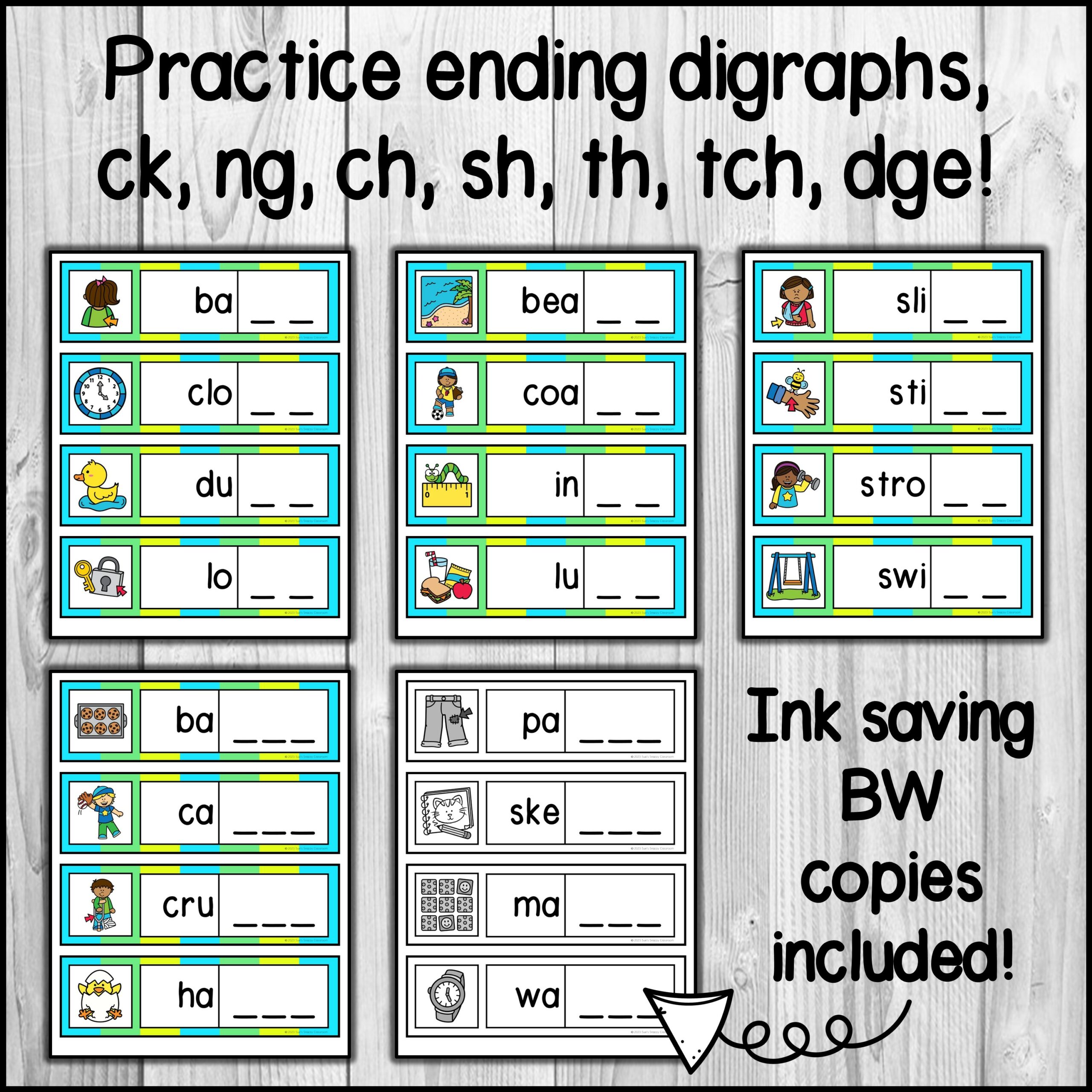 Beginning and Ending Digraph Activity Cards | Write and Wipe Phonics ...