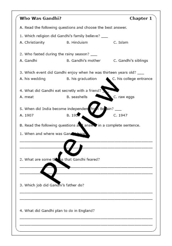 Meachen Rau "Who Was Gandhi?" worksheets | Made By Teachers