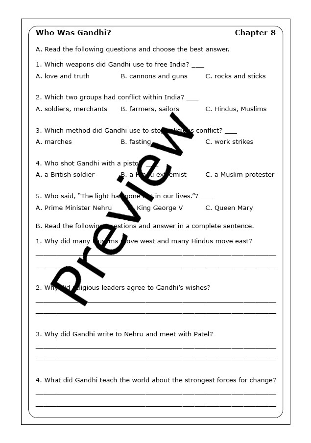 Meachen Rau "Who Was Gandhi?" worksheets | Made By Teachers