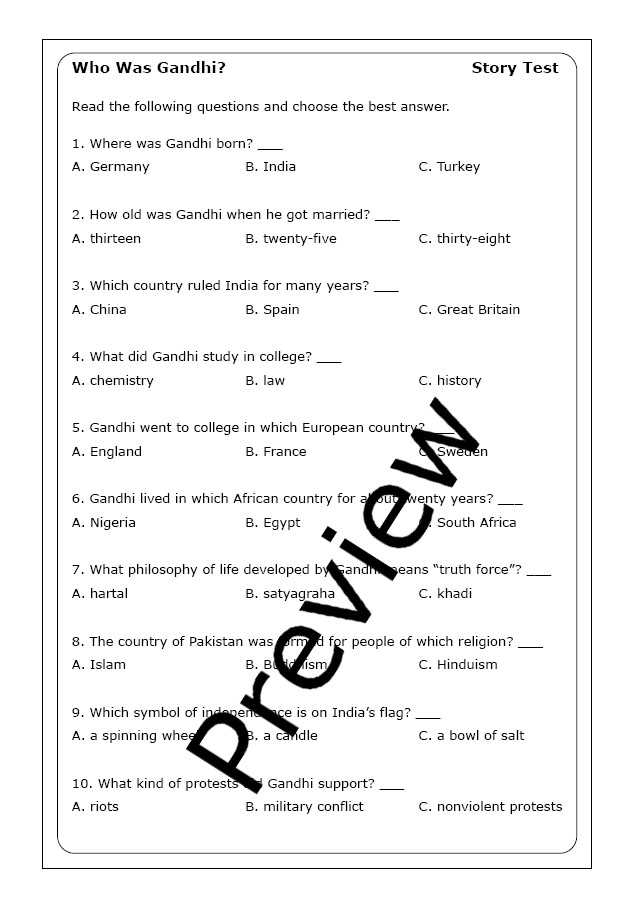 Meachen Rau "Who Was Gandhi?" worksheets | Made By Teachers