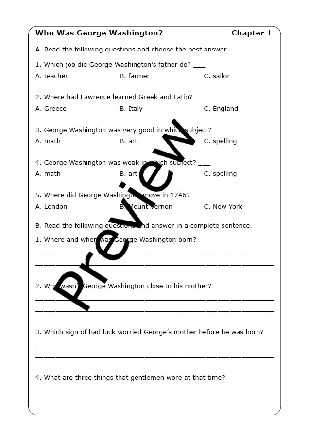 Roberta Edwards "Who Was George Washington?" worksheets | Made By Teachers