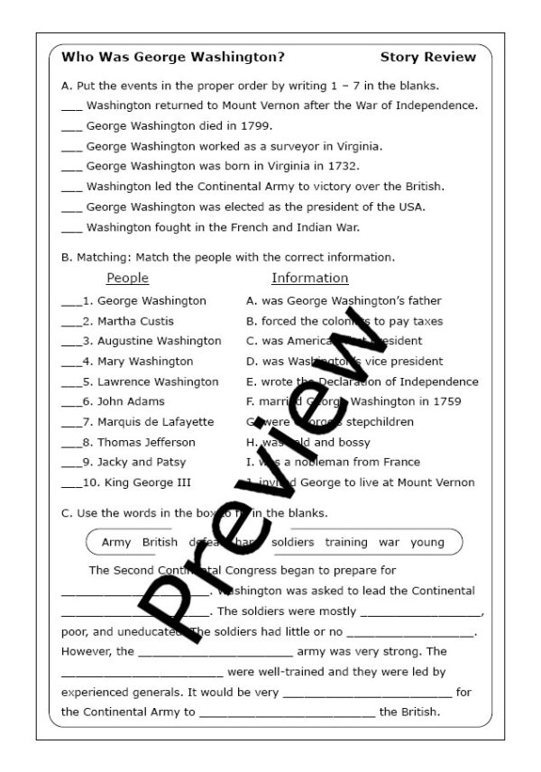Roberta Edwards "Who Was George Washington?" worksheets | Made By Teachers