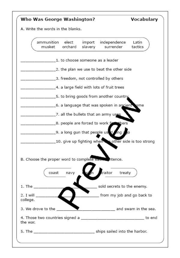 Roberta Edwards "Who Was George Washington?" worksheets | Made By Teachers