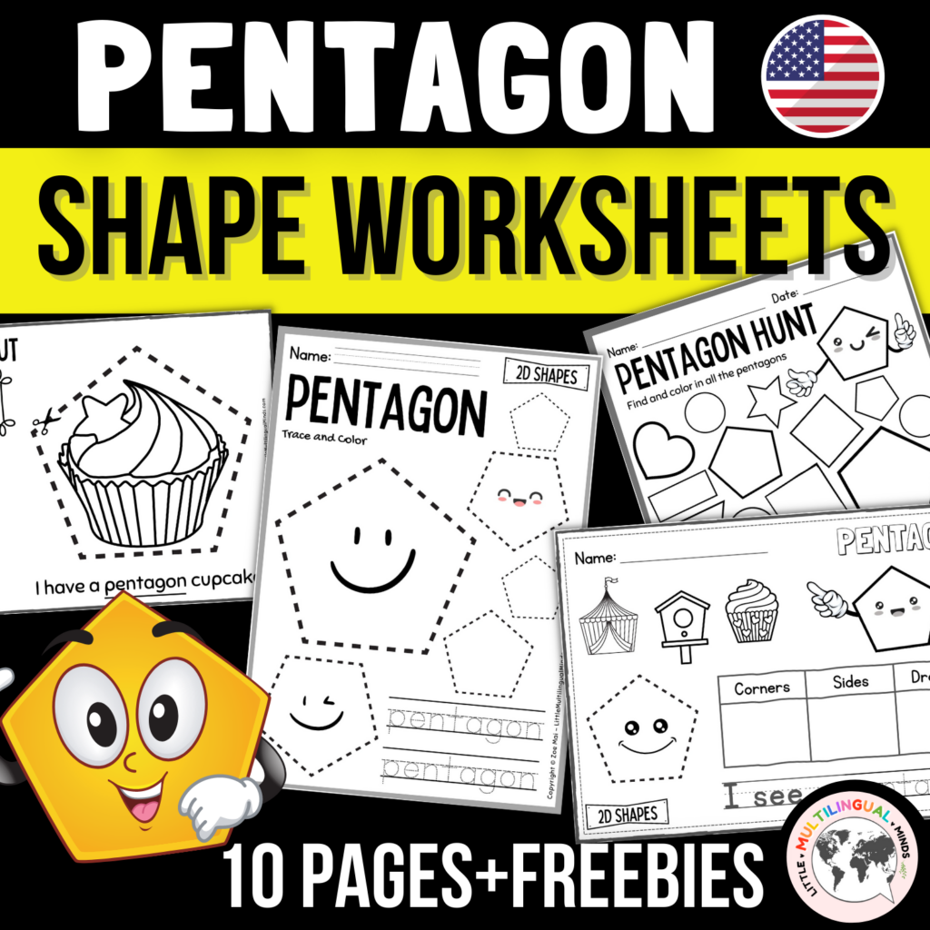 Kindergarten 2D Shapes Worksheet: PENTAGONS - Shape Sort, Shape Hunt ...