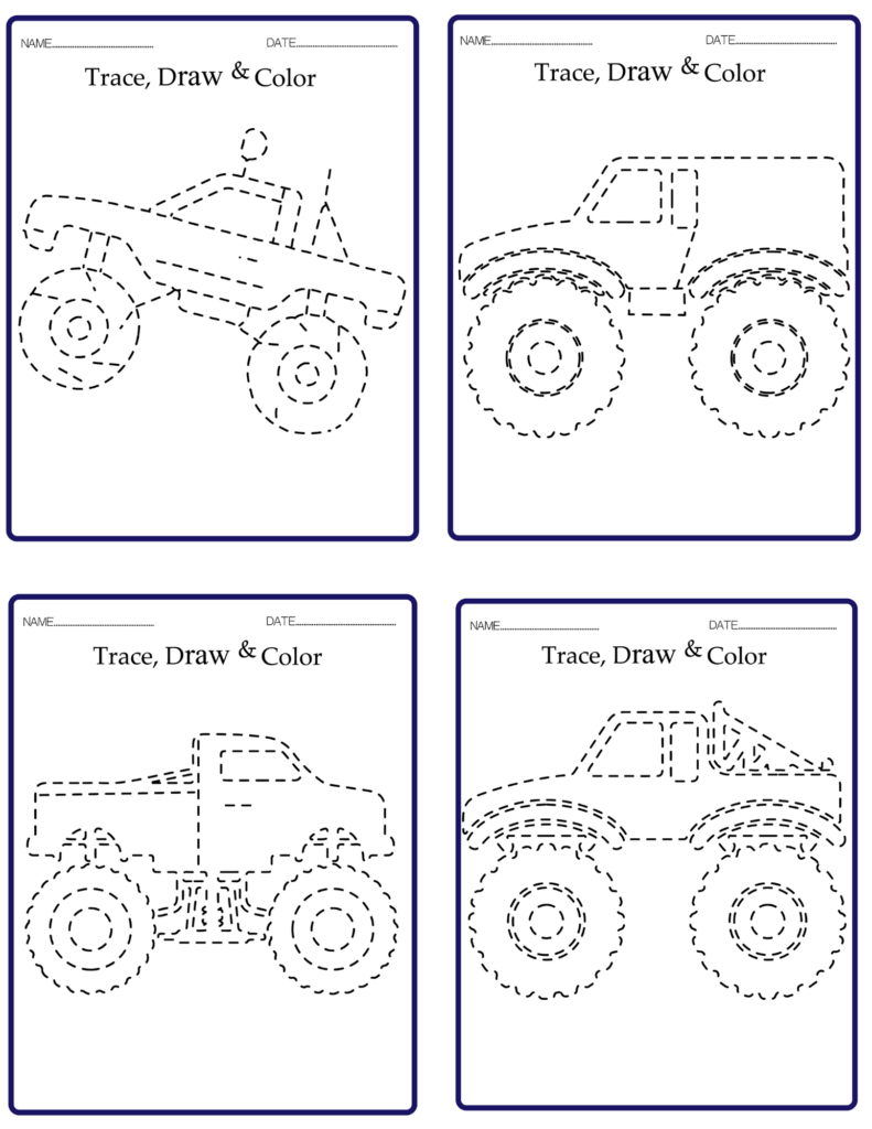 Revving Up Learning Fun: Monster Truck Tracing Activity for Kids | Made ...