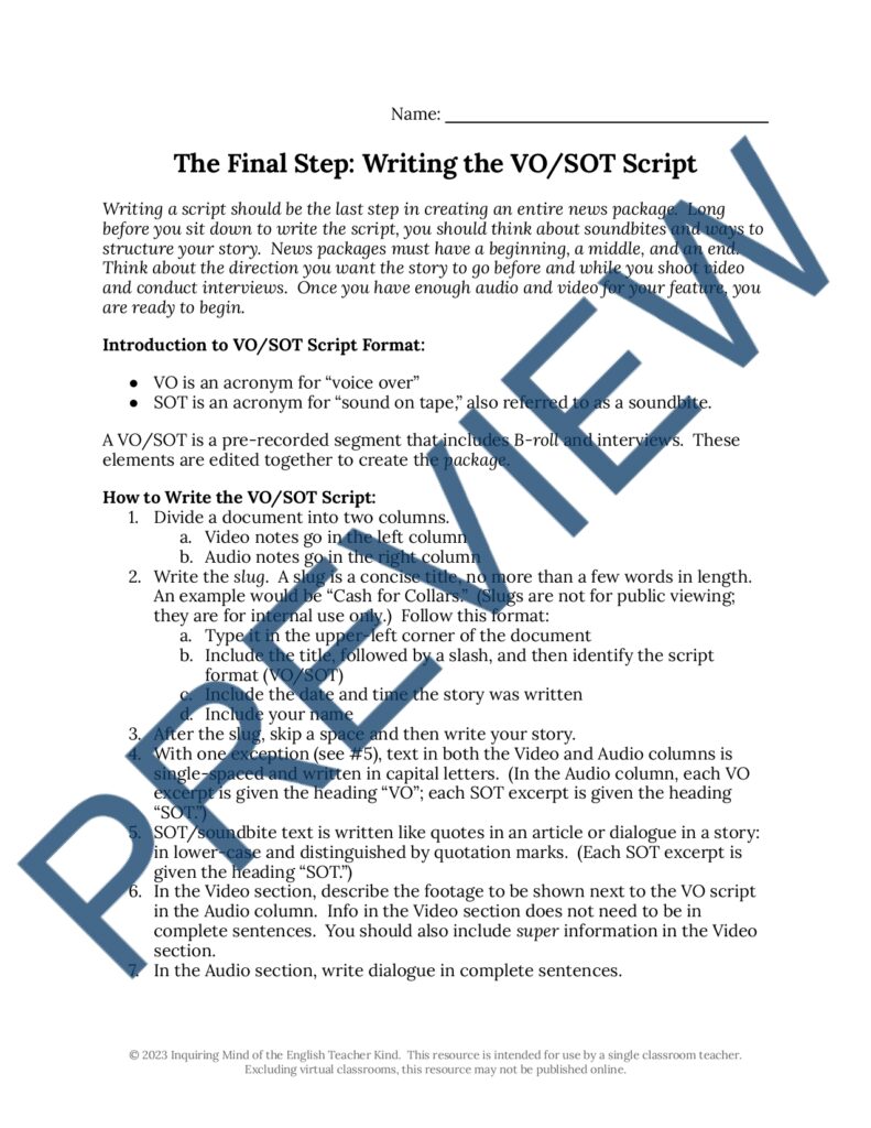 Preparing and Writing for a Video Broadcast (Journalism, Mass Media ...