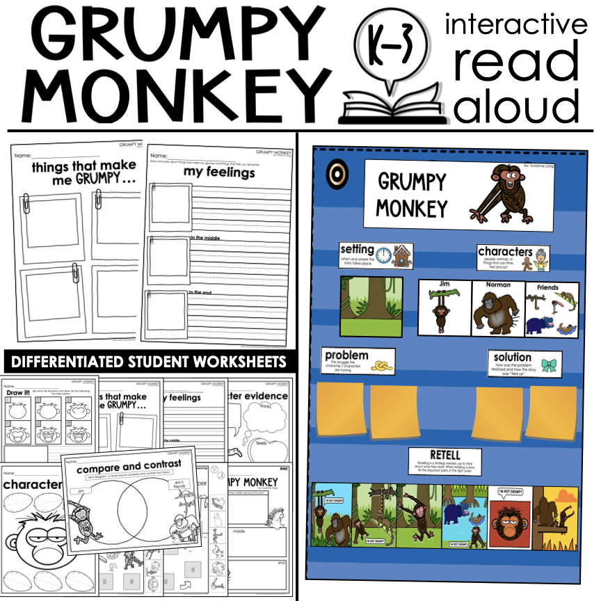 Grumpy Monkey Read Aloud Activities + Crafts | SEL + Emotions Kit ...