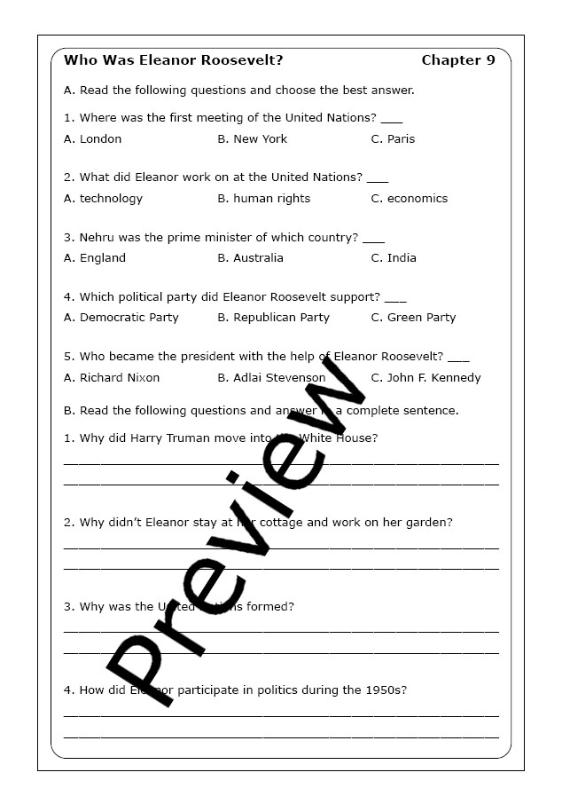 Gare Thompson "Who Was Eleanor Roosevelt?" worksheets | Made By Teachers