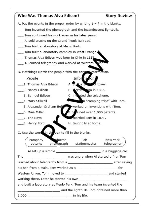 Margaret Frith "Who Was Thomas Alva Edison?" worksheets | Made By Teachers