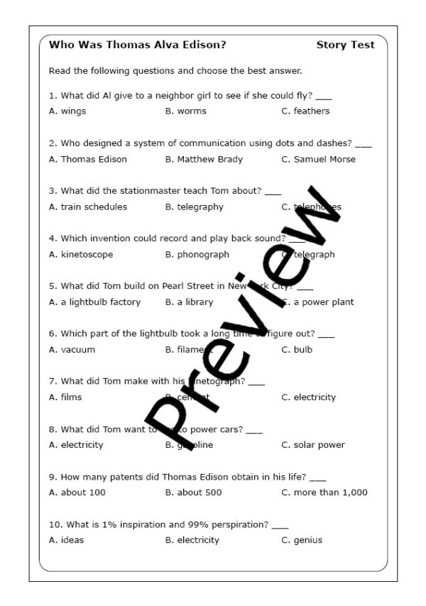Margaret Frith "Who Was Thomas Alva Edison?" worksheets | Made By Teachers