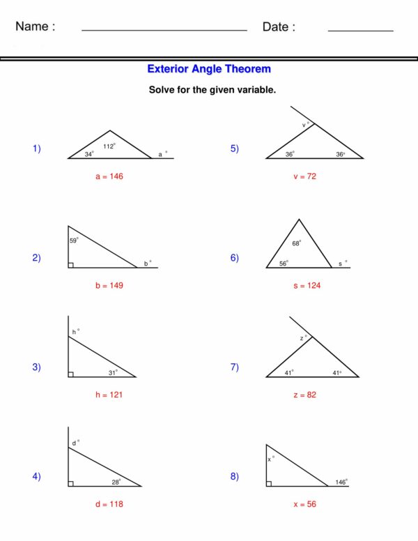 The Exterior Angle Theorem - Triangle Worksheets | Made By Teachers