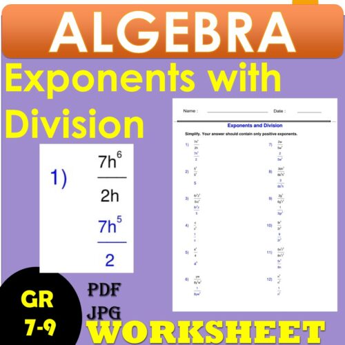 Exponents with Division - Algebra 1 - Exponents Worksheets | Made By ...