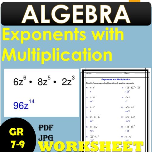 Exponents with Multiplication - Algebra 1 - Exponents Worksheets | Made ...