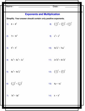 Exponents with Multiplication - Algebra 1 - Exponents Worksheets | Made ...