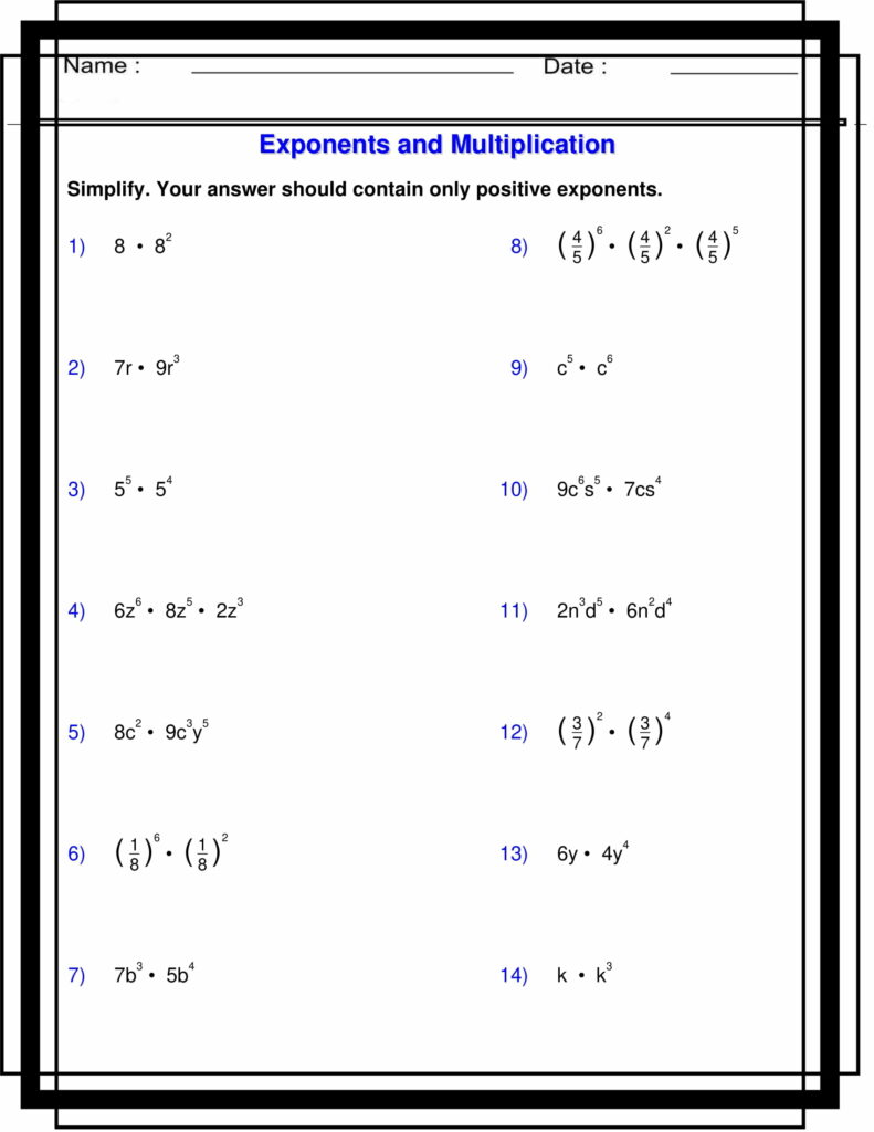 Exponents with Multiplication - Algebra 1 - Exponents Worksheets | Made ...