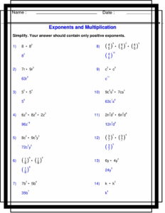 Exponents with Multiplication - Algebra 1 - Exponents Worksheets | Made ...