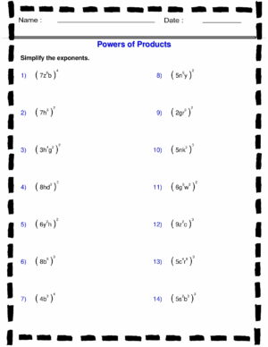 Products to a Power Worksheets - Algebra 1 - Exponents - 1 , 2 and 3 ...