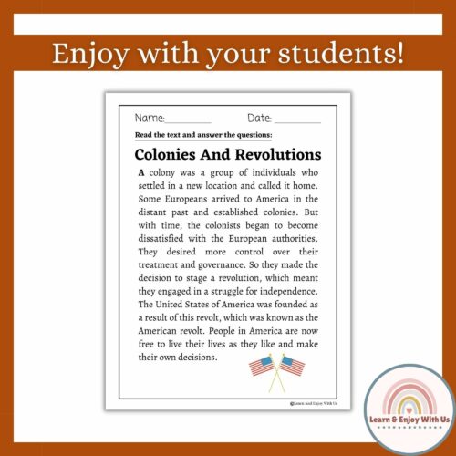 Colonies And Revolutions Reading Comprehension Passage For 1st And 2nd ...