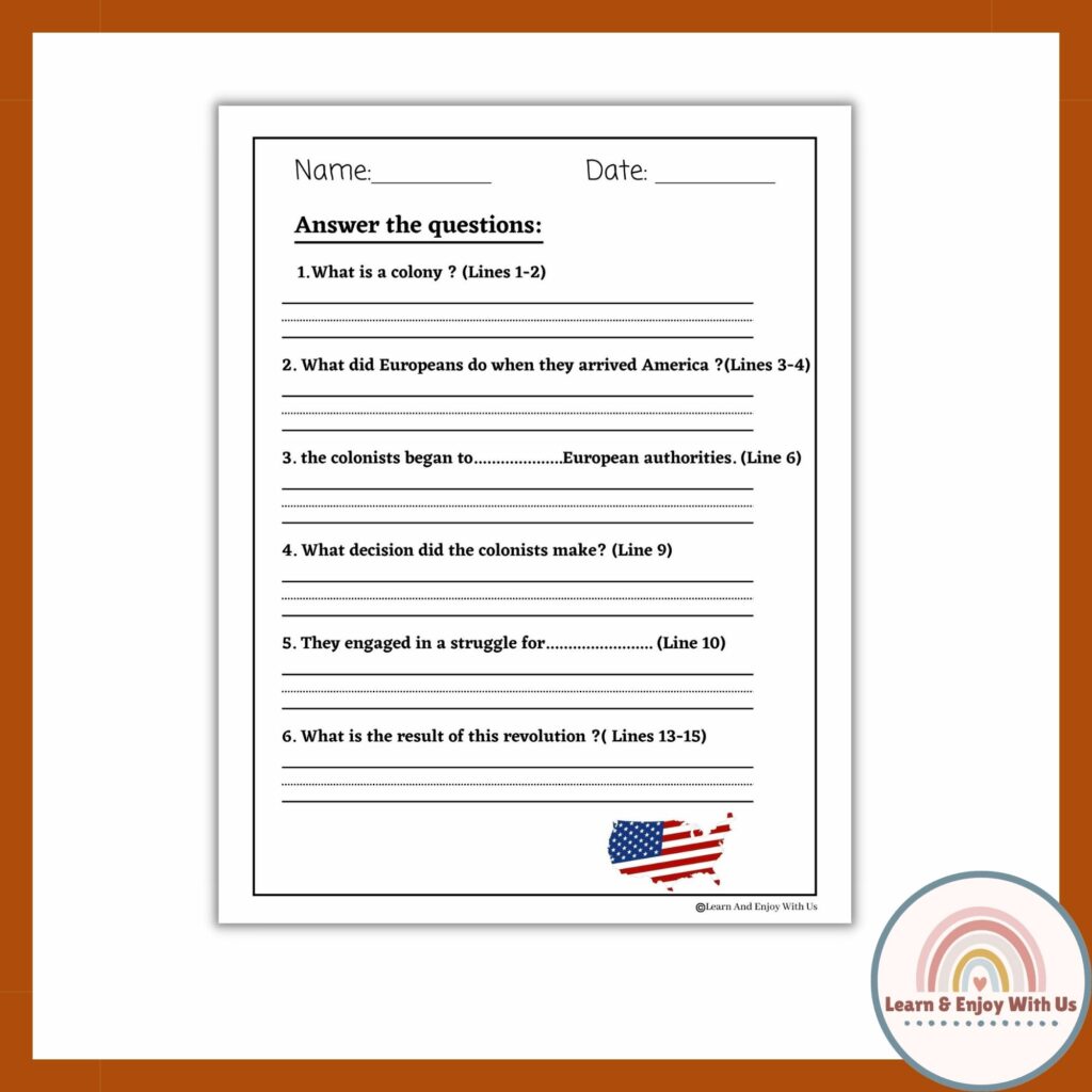 Colonies And Revolutions Reading Comprehension Passage For 1st And 2nd ...