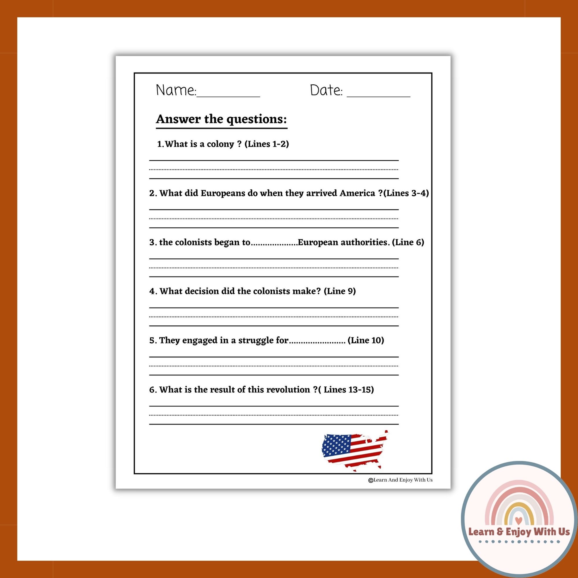 Colonies And Revolutions Reading Comprehension Passage For 1st And 2nd ...