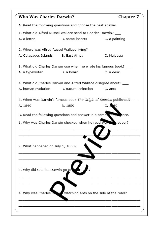Deborah Hopkinson "Who Was Charles Darwin?" worksheets | Made By Teachers