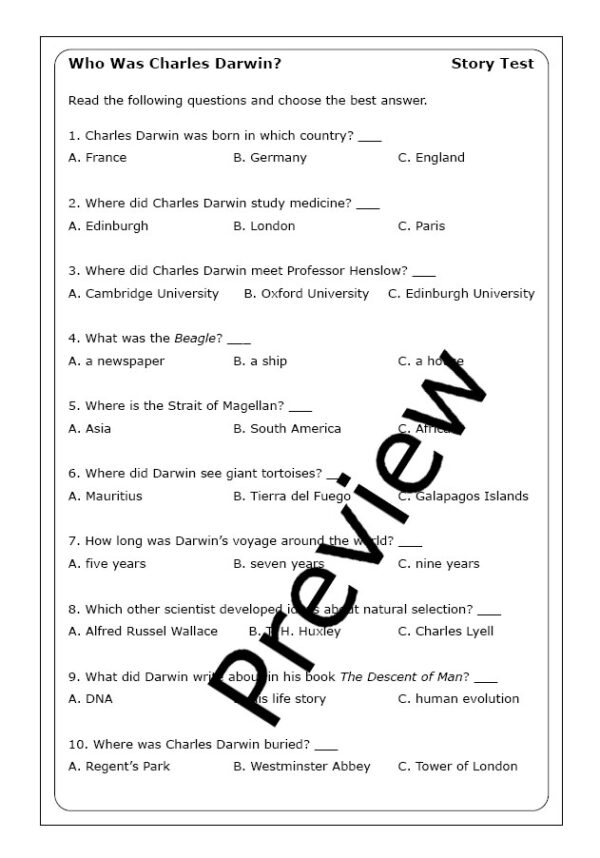 Deborah Hopkinson "Who Was Charles Darwin?" worksheets | Made By Teachers