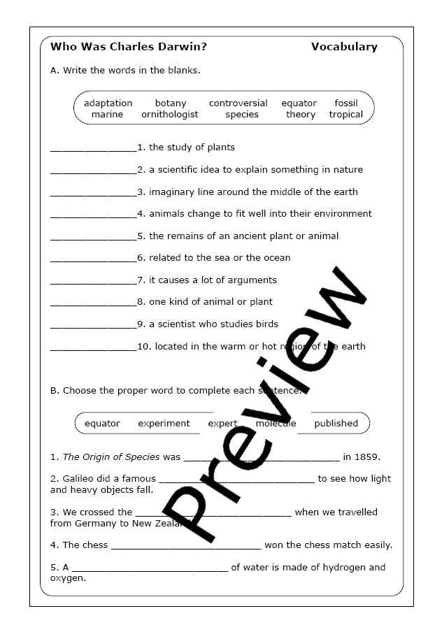 Deborah Hopkinson "Who Was Charles Darwin?" worksheets | Made By Teachers