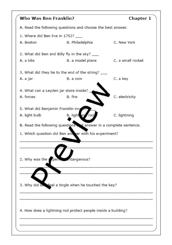 Dennis Brindell Fradin "Who Was Ben Franklin?" worksheets | Made By ...