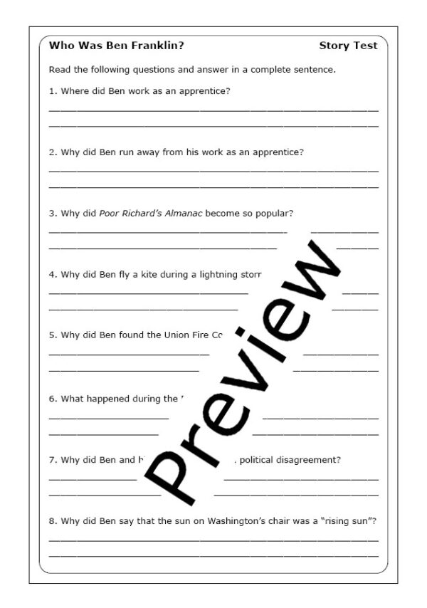 Dennis Brindell Fradin "Who Was Ben Franklin?" worksheets - Made By ...