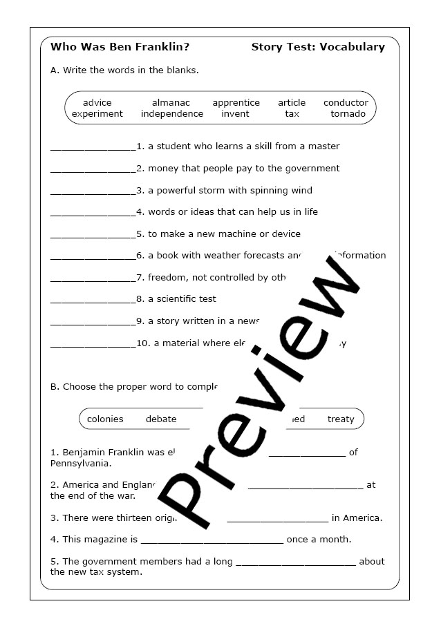 Dennis Brindell Fradin "Who Was Ben Franklin?" worksheets | Made By ...