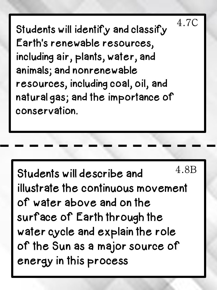 4th Grade Texas TEKS Science Learning Objectives Cards | Color & B&W ...