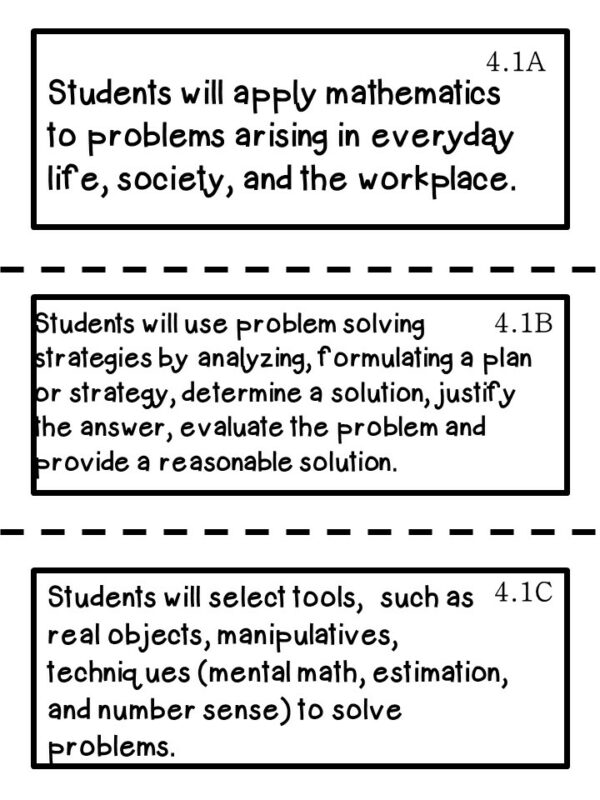 4th Grade Texas TEKS Math Learning Objectives Cards | Color & B&W ...