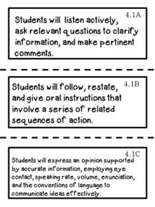 4th Grade Texas TEKS Reading Writing ELA Learning Objectives Cards ...